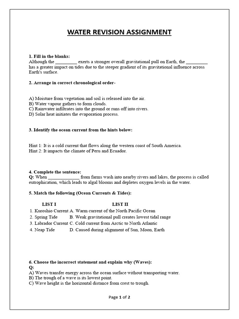 Water Revision Assignment | PDF