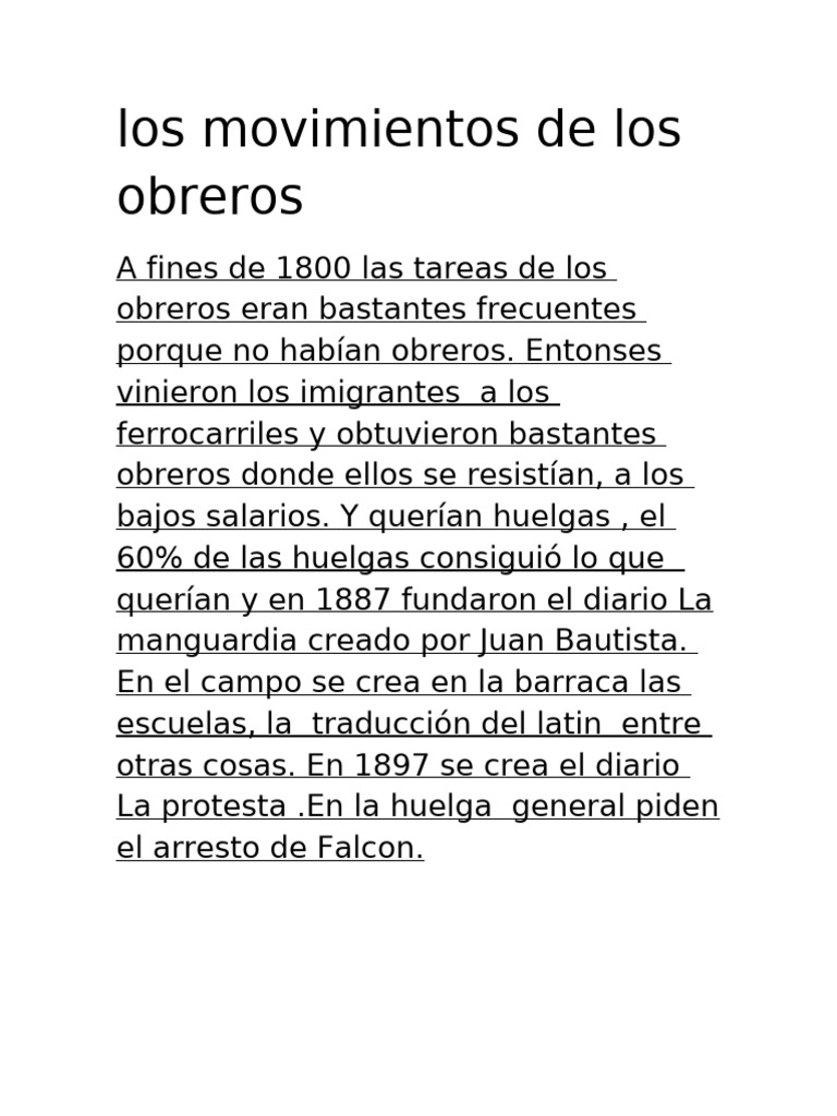 Los Movimientos de Los Obreros Agos y Ani 6 To A | PDF