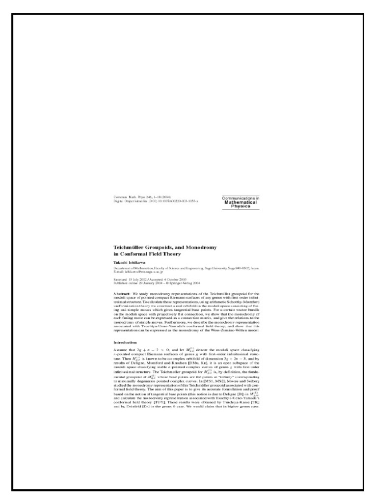 Communications in Mathematical Physics Volume 246 M Aizenman Chief Editor Download | PDF ...