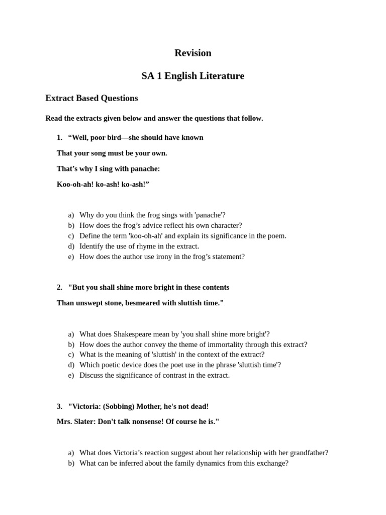 Extract-Based Questions for English Literature | PDF | Poetry | Irony