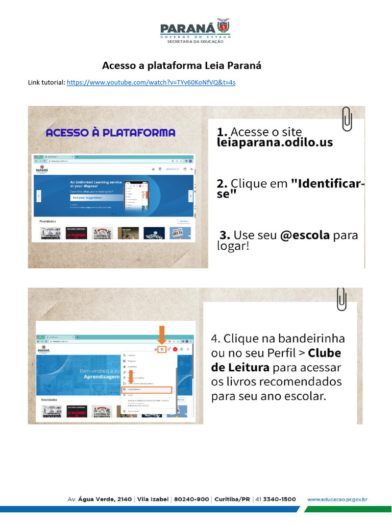 Tutorial de Acesso Leia Paraná | PDF