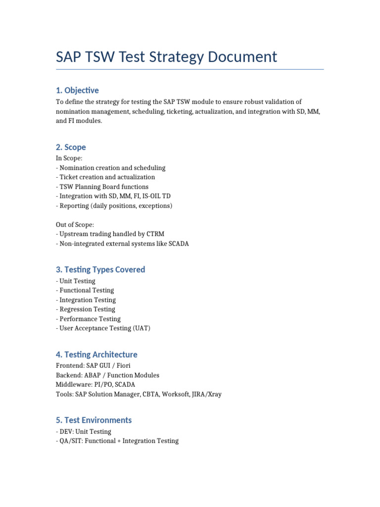 SAP TSW Test Strategy | PDF