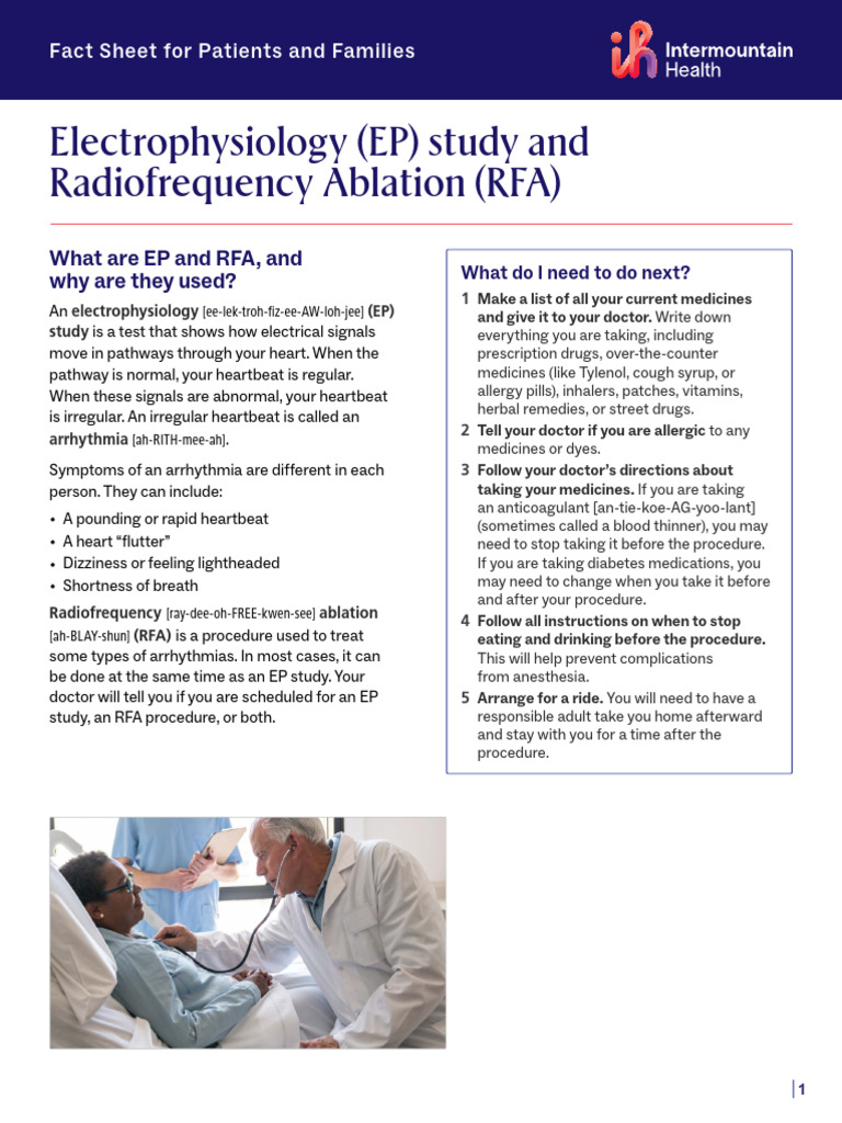 Electrophysiology EP Study and Radiofrequency Ablation RFA Fact Sheet ...