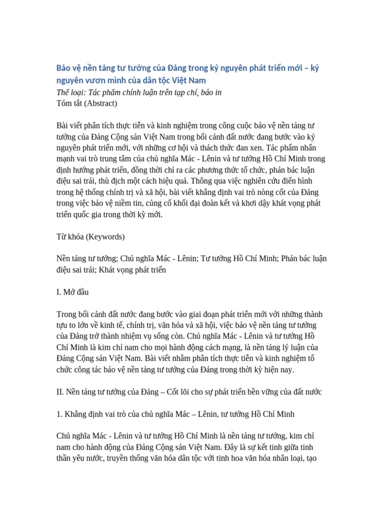 Bao Ve Nen Tang Tu Tuong Dang Chi Tiet | PDF