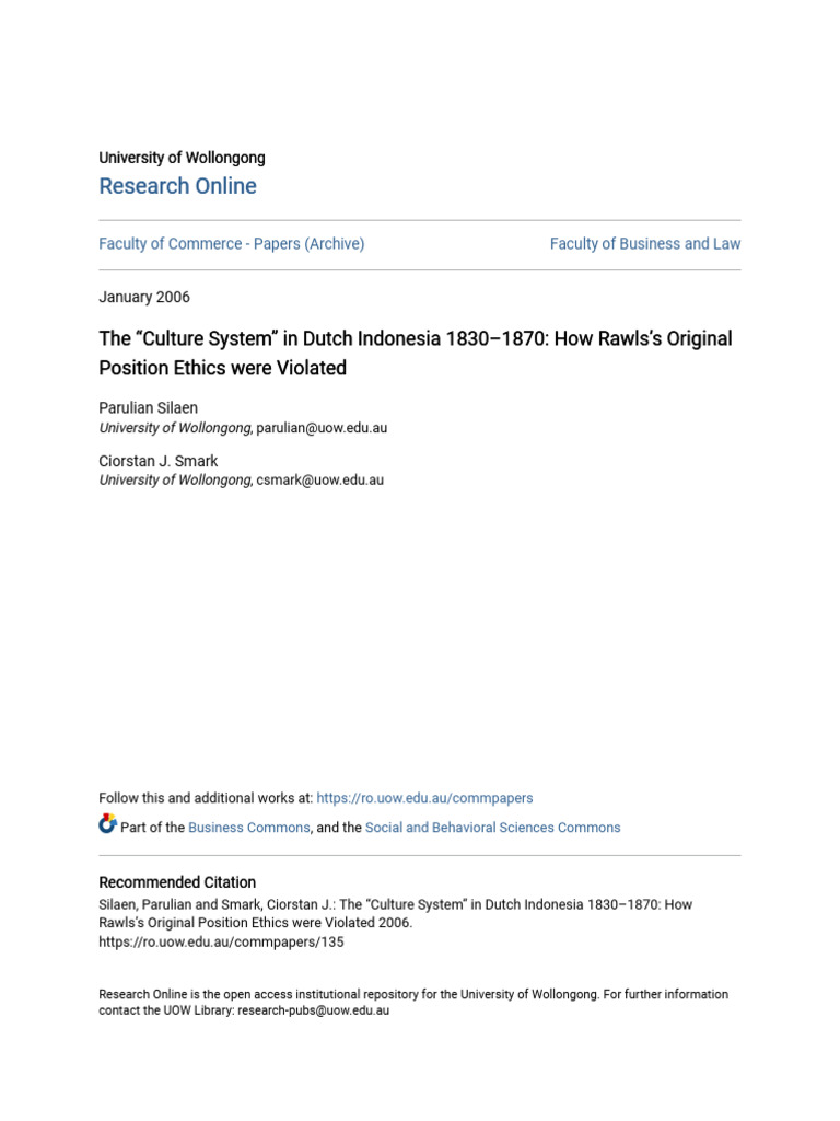 The Culture System in Dutch Indonesia 1830-1870 | PDF | John Rawls