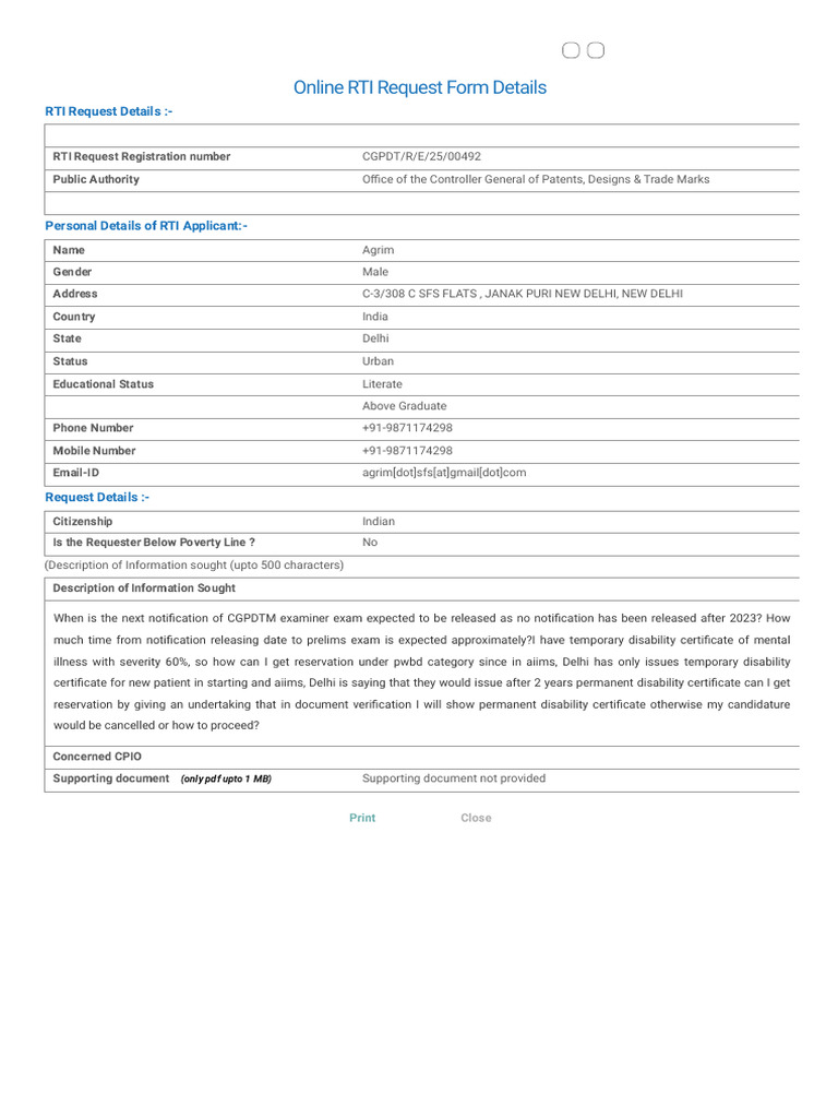 RTI Online - Request - Appeal Form Details | PDF
