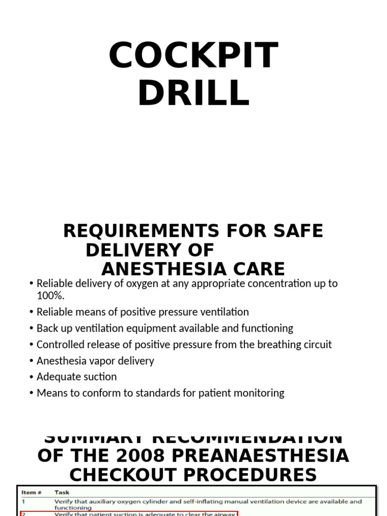 Cockpit Drill 1 | PDF | Anesthesia | Monitoring (Medicine)