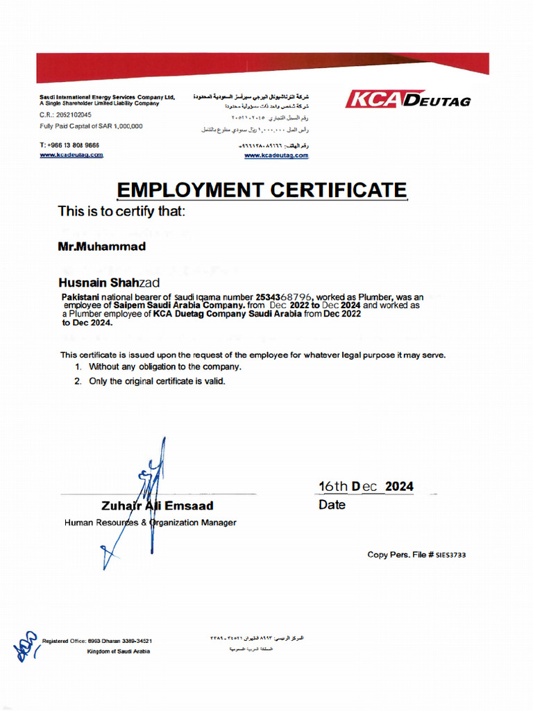 Experience Certificate-Kca Deutag | PDF