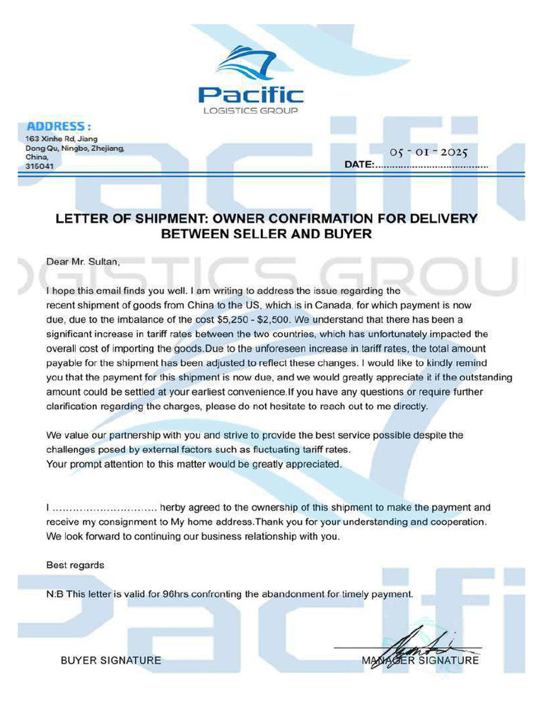 Letter of Shipment | PDF