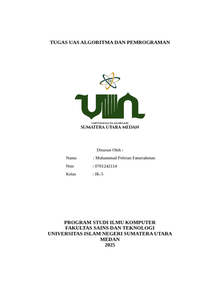 Tugas Uas Algoritma Dan Pemrograman(Muhammad Febrian Faturrahman) | PDF