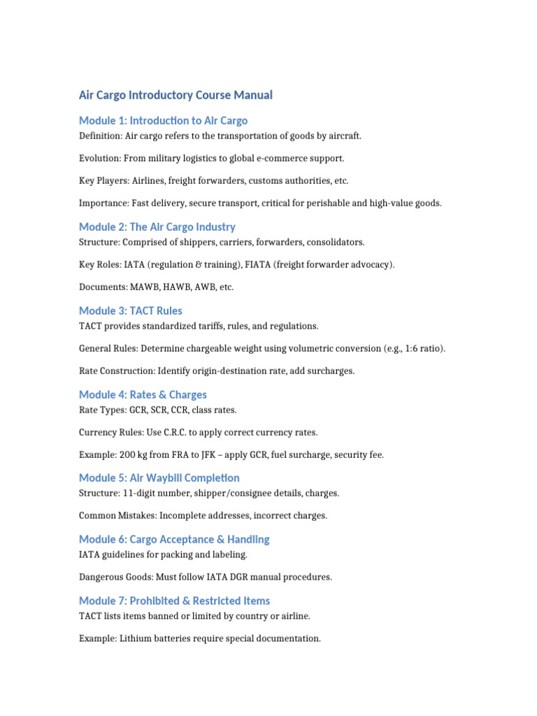 Air Cargo Course Manual and Exam | PDF | Cargo | Transport