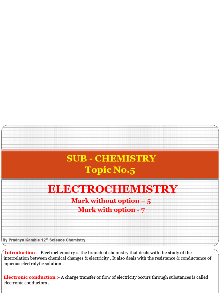 Electrochemistry by Pradnya Kamble 12th Science Chemistry | PDF | Redox ...