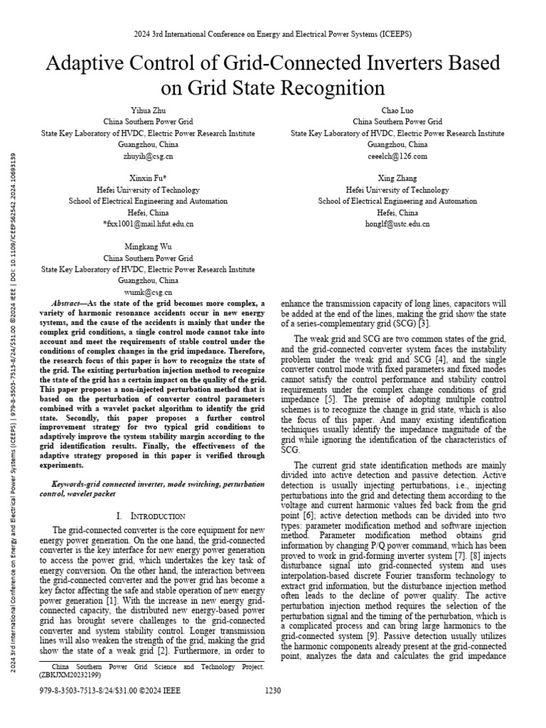 Adaptive Control of Grid-Connected Inverters Based On Grid State Recognition | PDF | Power ...