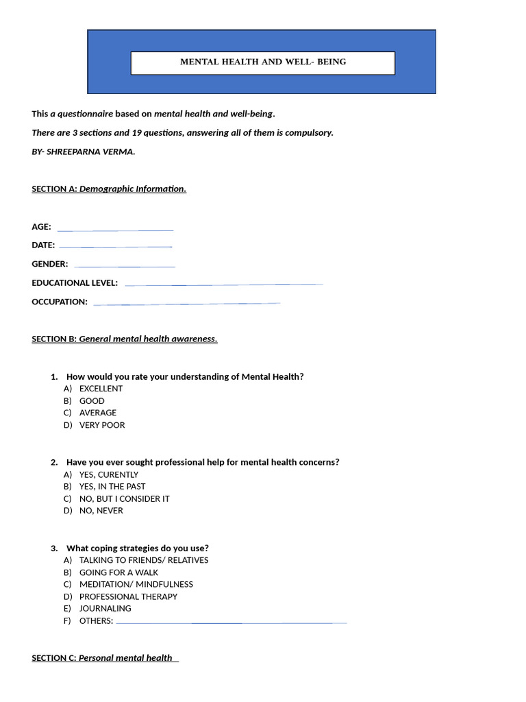 Psychology Questionnaire | PDF | Mental Health | Psychology