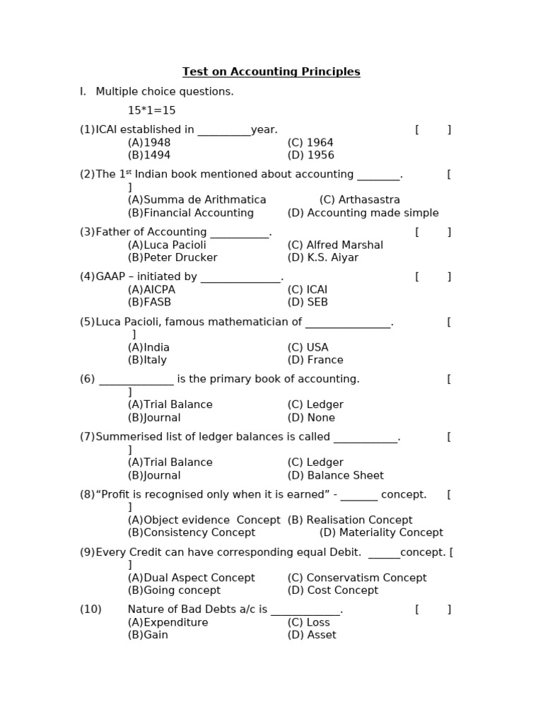 Test Accounting Principles | PDF | Debits And Credits | Accounting