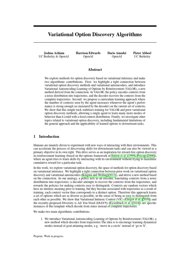 Variational Option Discovery Algorithms | PDF | Applied Mathematics