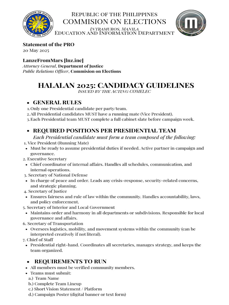 Halalan 2025 Candidacy Guidelines | PDF | Commission On Elections ...