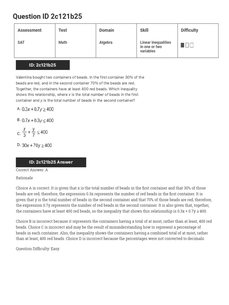 Linear Inequalities 1 Key | PDF | Inequality (Mathematics) | Sat