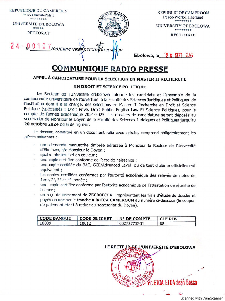 Master 2 Recherche FSJP Ebolowa | PDF