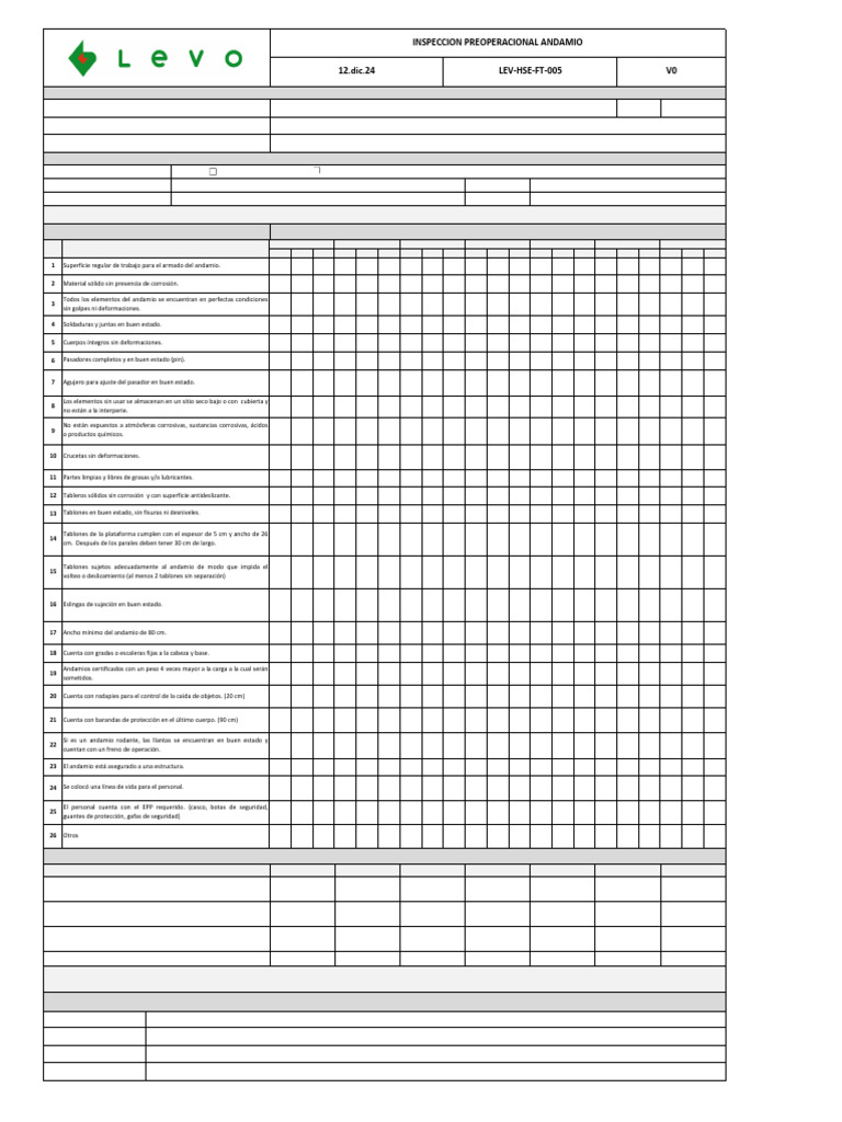 Lev-Hse-Ft-005 Inspeccion Preoperacional Andamio | PDF