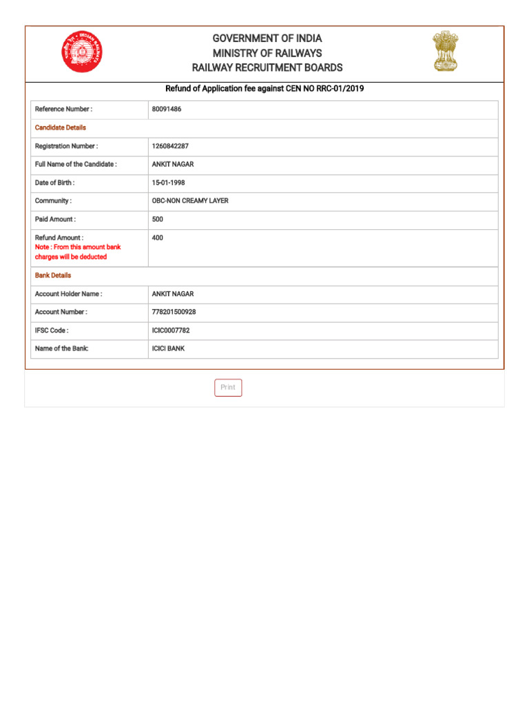 RRB Refund | PDF