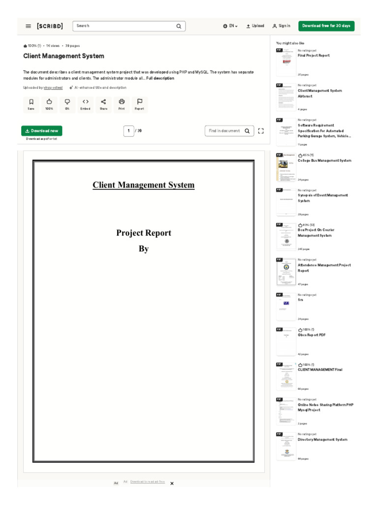 WWW Scribd Com Document 644869580 Client Management System 1 | PDF | Use Case | Unified Modeling ...