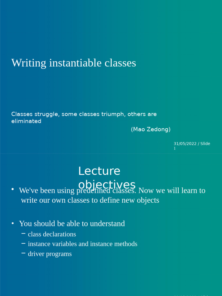 Lecture08 Writing Classes | PDF | Method (Computer Programming ...