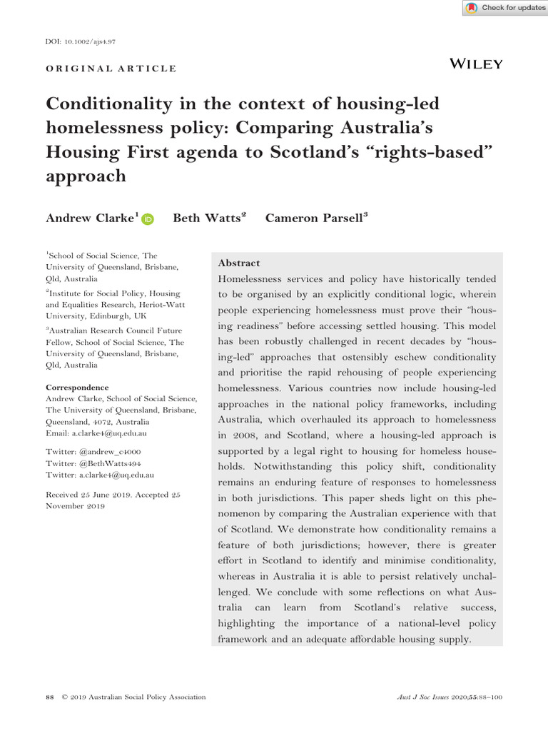 Housing-Led Homelessness Policies: Australia vs. Scotland | PDF ...