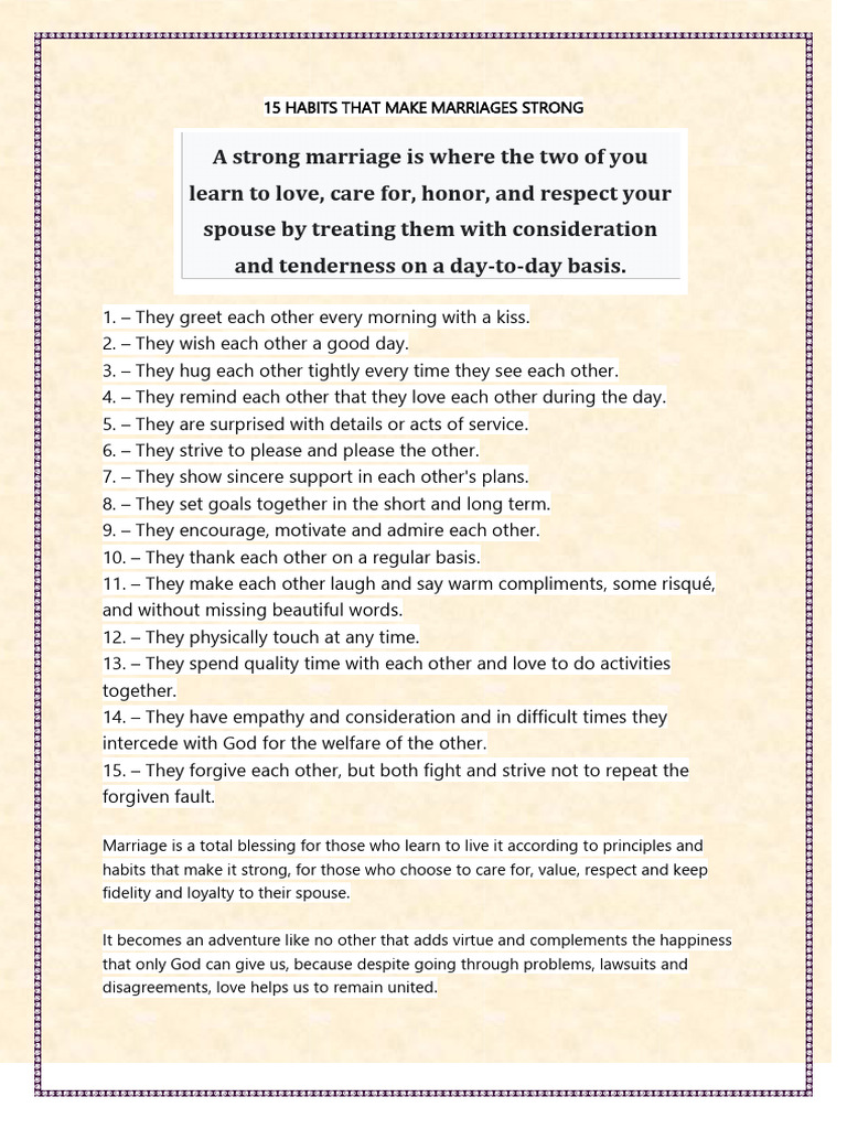 15 Habits That Make Marriages Strong | PDF