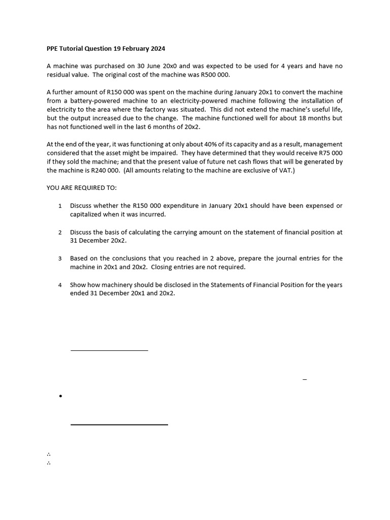 PPE Tutorial Question 19 February 2024 | PDF | Depreciation | Expense
