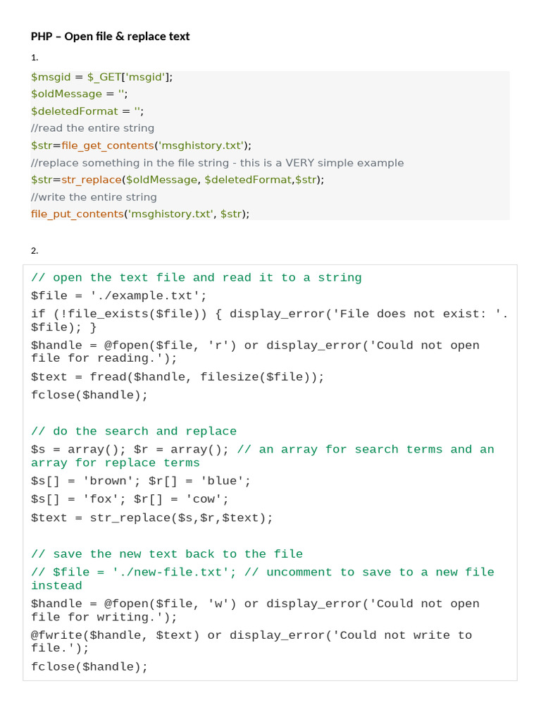 PHP Open File and Replace Text | PDF