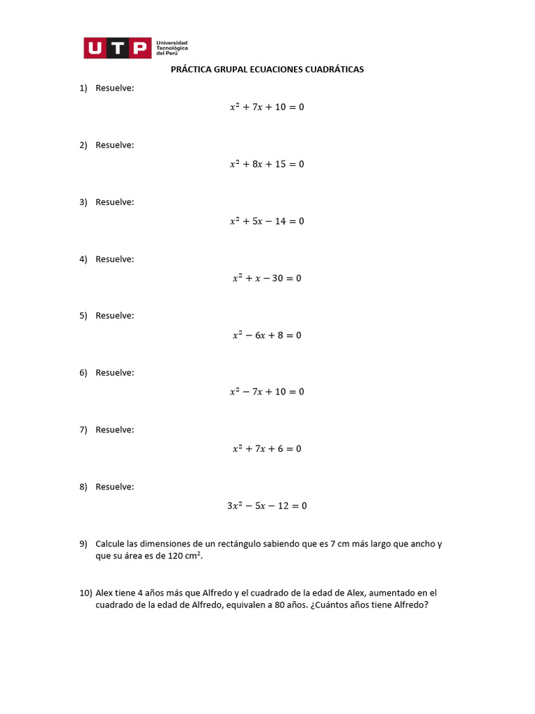 Práctica Grupal Ecuaciones Cuadráticas - QVVGLH | PDF