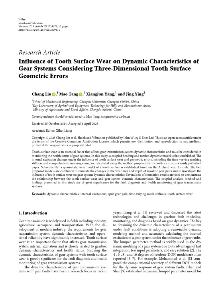 Influence of Tooth Surface Wear On Dynamic Charact | PDF | Gear | Wear