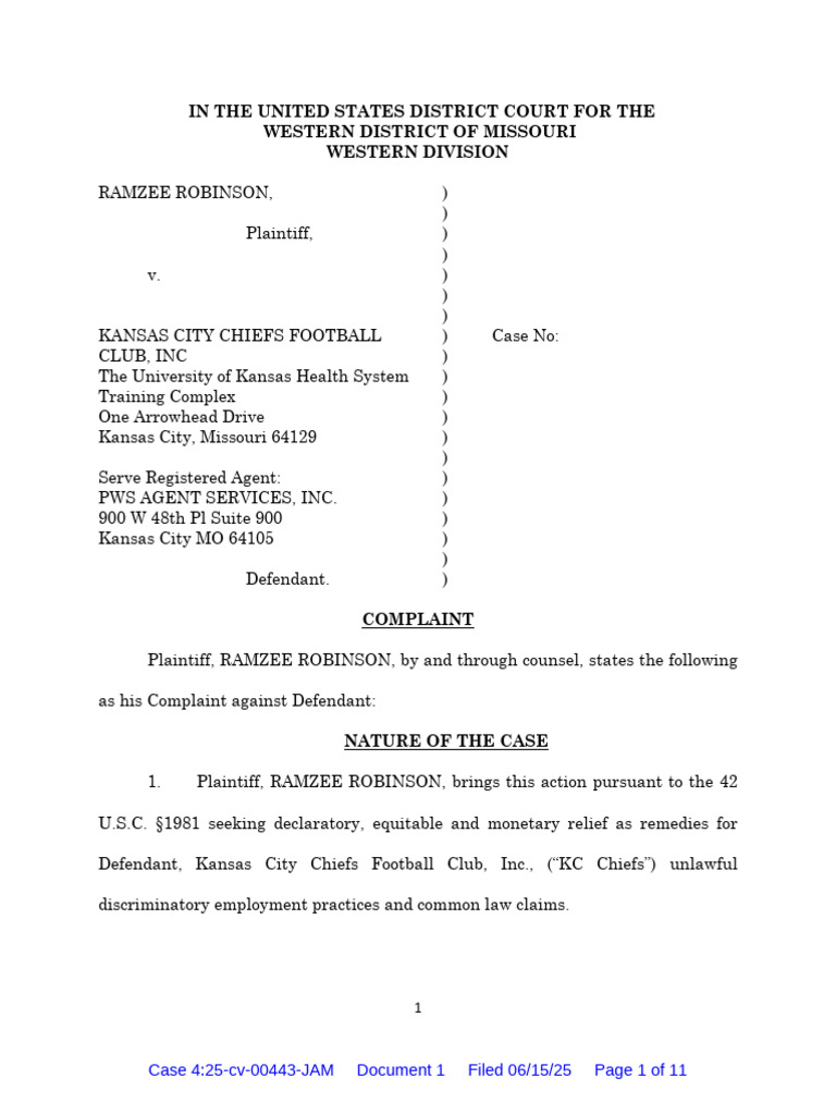 Ramzee Robinson Lawsuit Against Chiefs | PDF | Damages | Legal Remedy