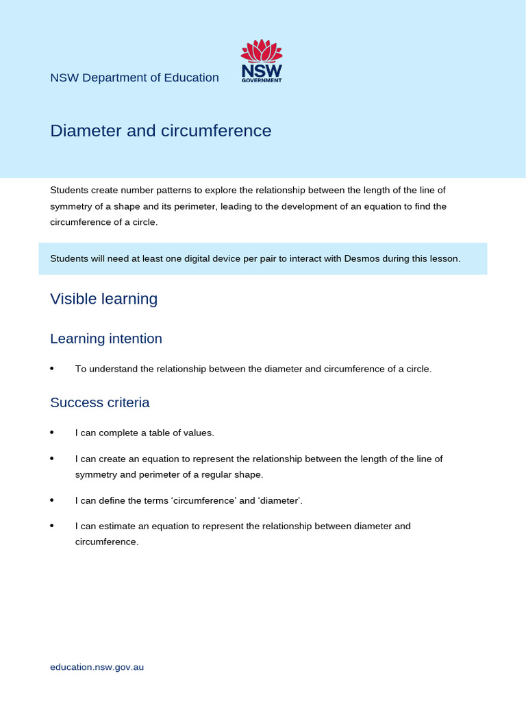 Diameter and Circumference Lesson Plan | PDF | Circle | Shape