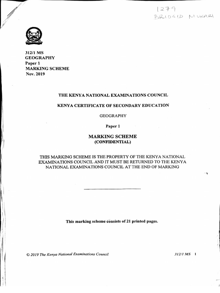 2019-Geography Paper 1 Marking Scheme 2019 | PDF