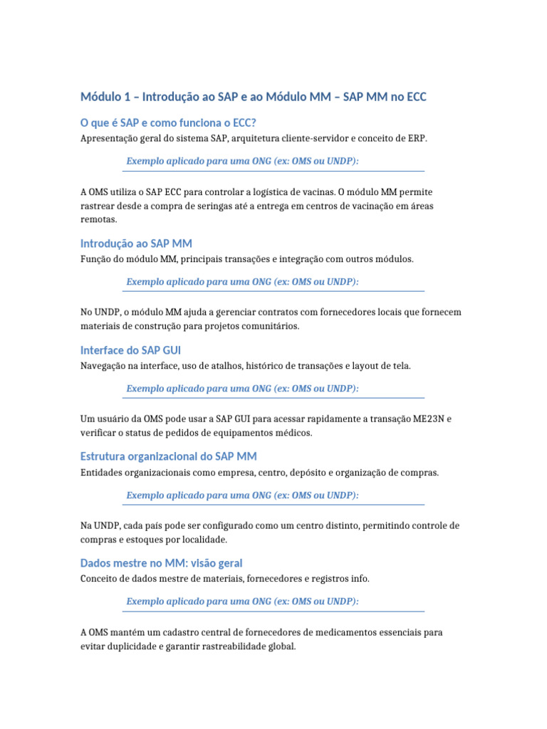 Módulo 1 - Introdução Ao SAP e Ao Módulo MM | PDF