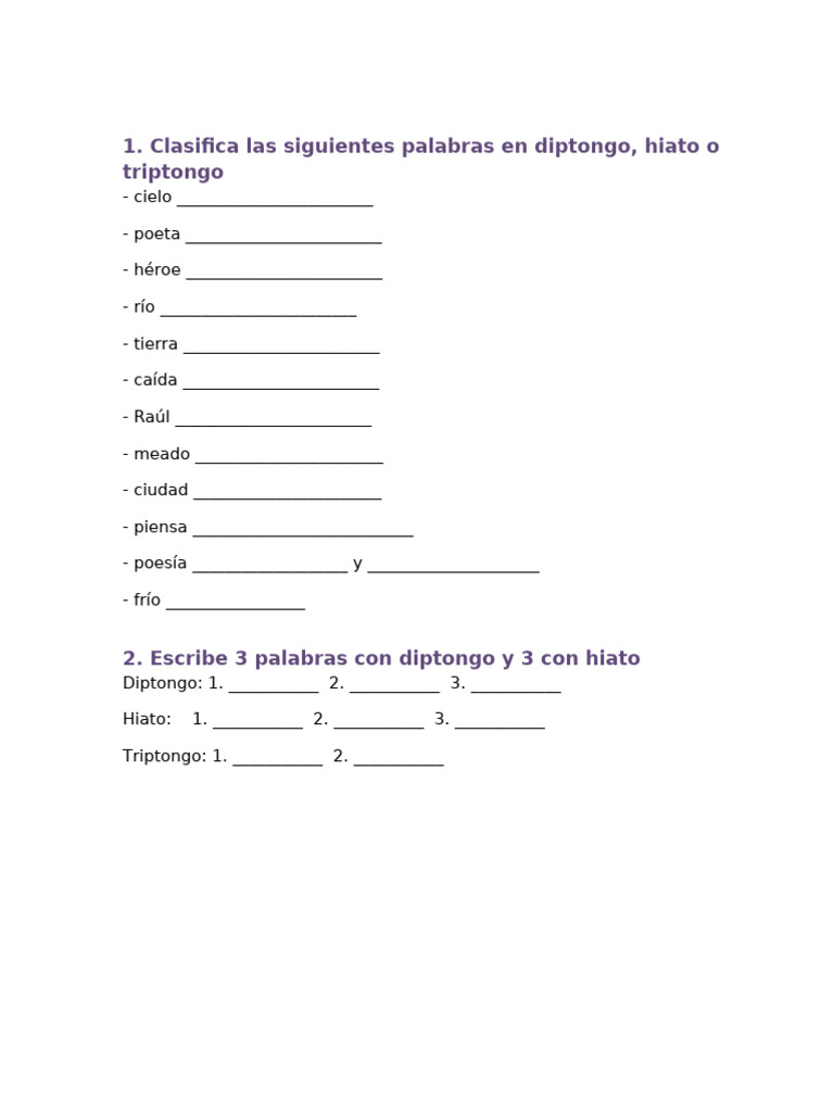 Clasificación de Diptongos y Hiatos | PDF
