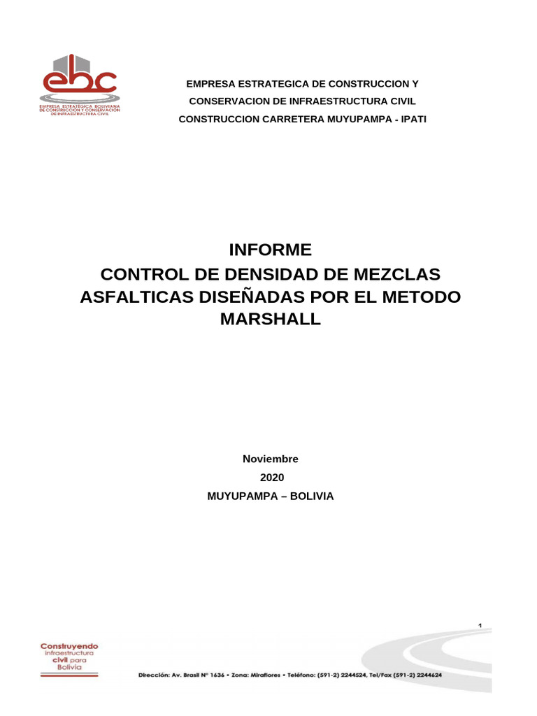 Control de Densidad Asfáltica en Muyupampa | PDF | Hormigón ...