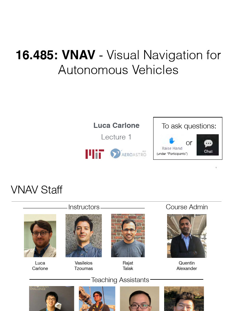 MIT 16.485 Lec01 VNAV Intro Slides | PDF | Robotics | Robot