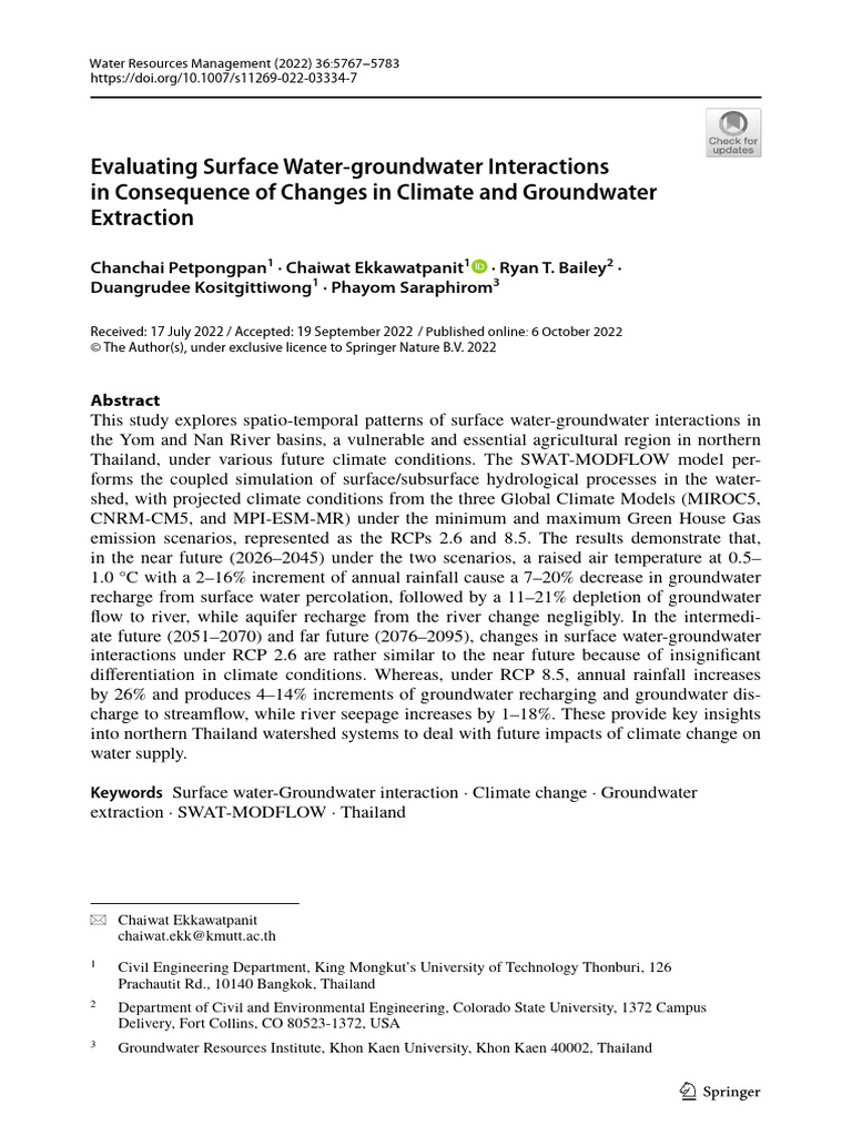Evaluating Surface Water-Groundwater Interactions in Consequence of ...