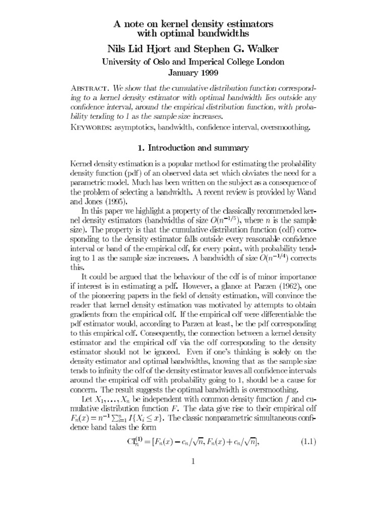 A Note On Kernel Density Estimators With | PDF