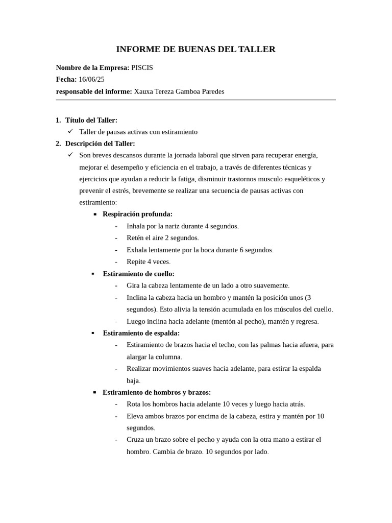 Informe de Taller | PDF