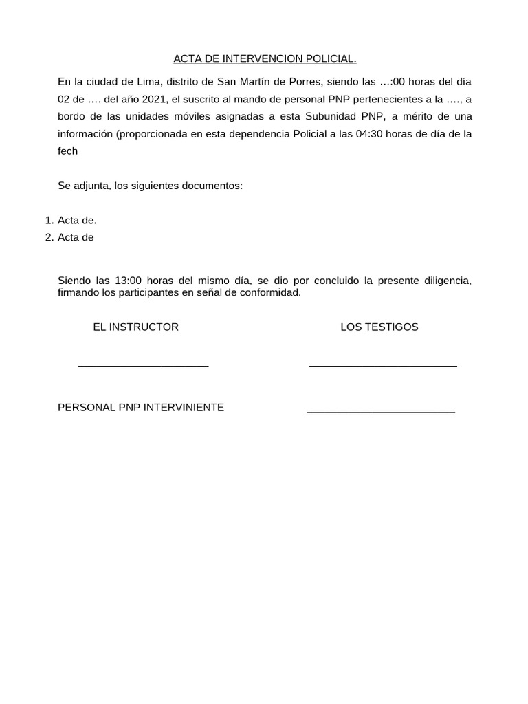 Actas de Intervención y Derechos PNP | PDF | Policía | Fiscal