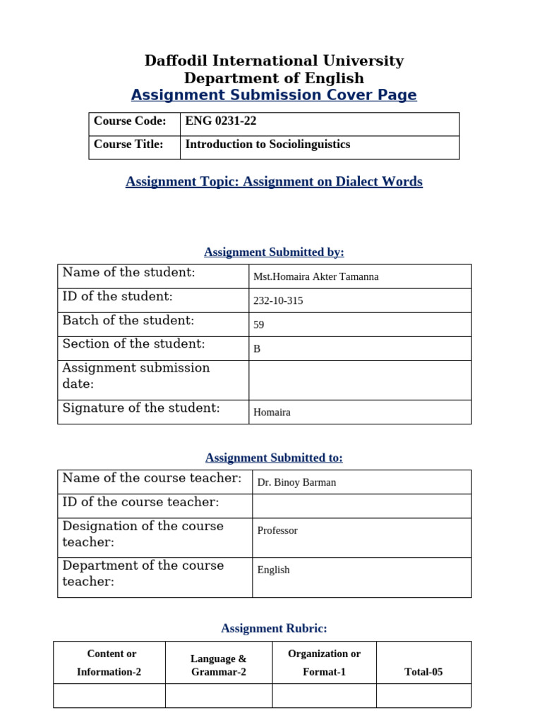 Assignment Cover Page | PDF