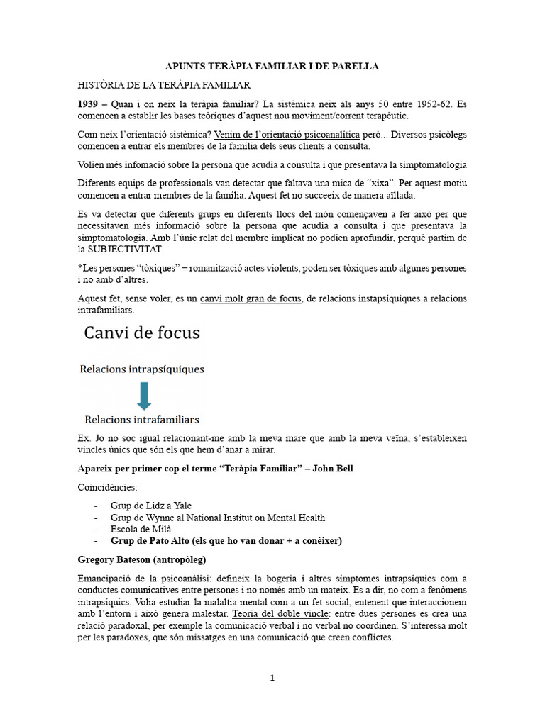 Apunts Terapia Familiar I de Parella | PDF