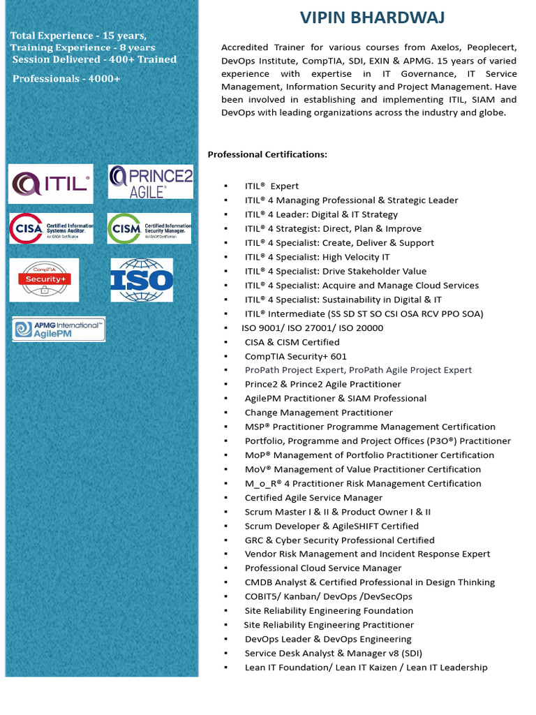 Vipin's Profile 230123 | PDF | Information Security | Business