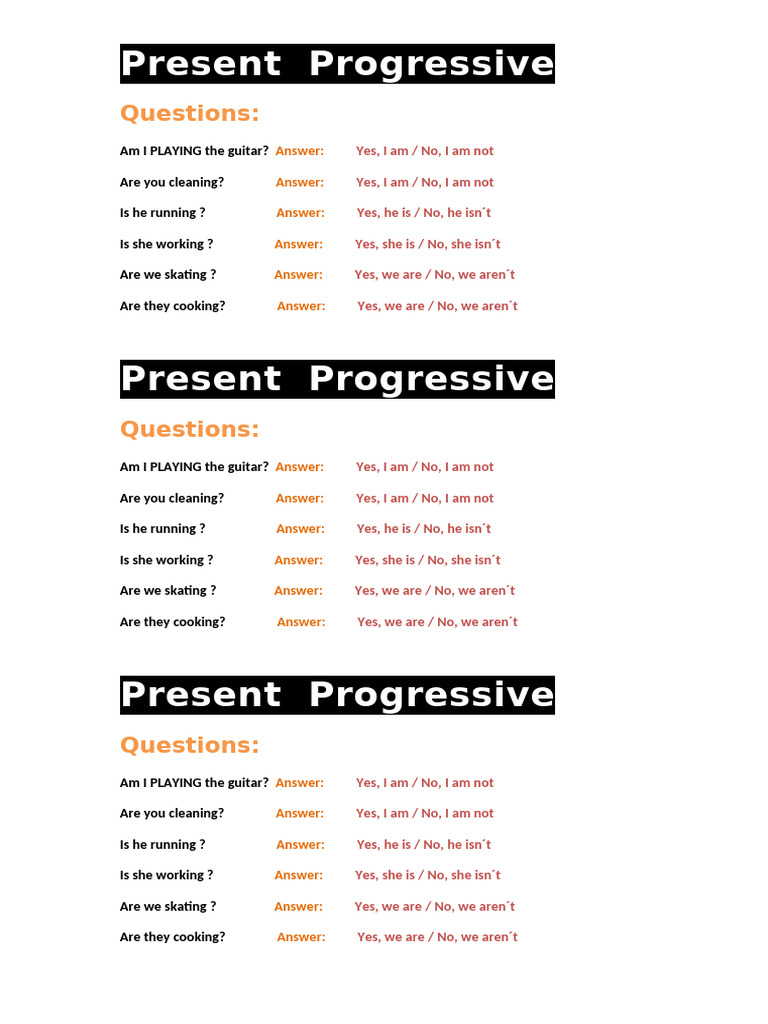 Present Progressive Questions Guide | PDF