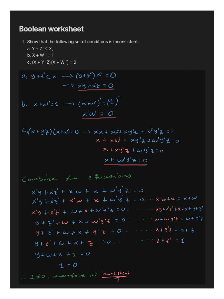 Boolean Worksheet Solutions | PDF