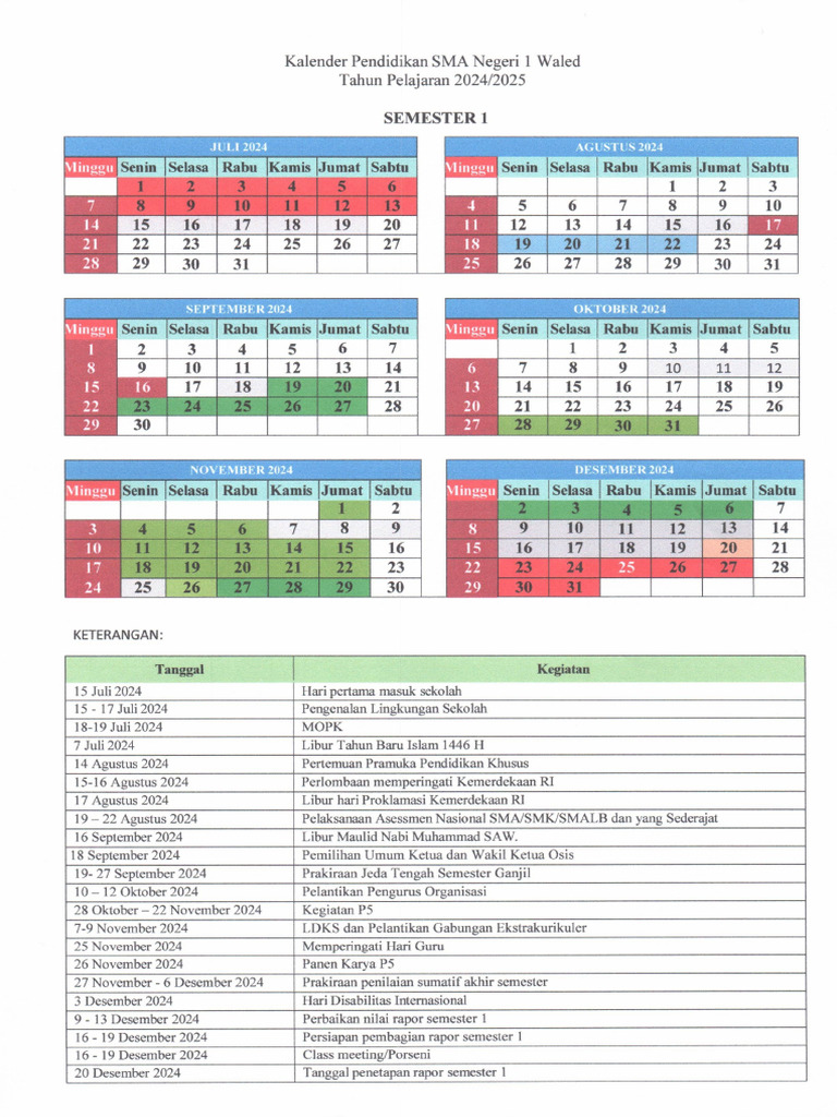 Kalender Pendidikan SMAN 1 Waled 2024 2025 | PDF